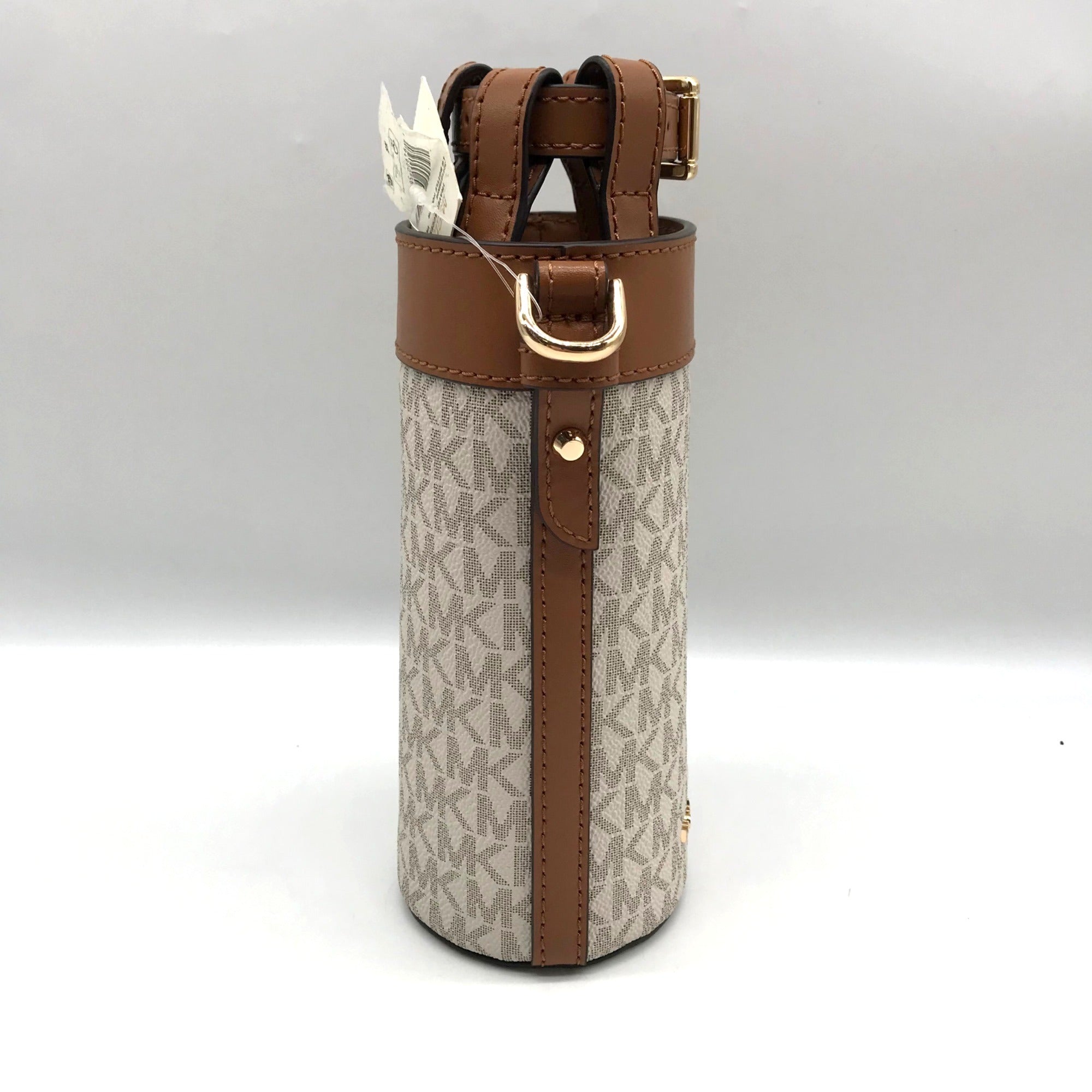 Michael Kors Vanilla & Acorn Coated Canvas Large Bottle Holder – One Purse