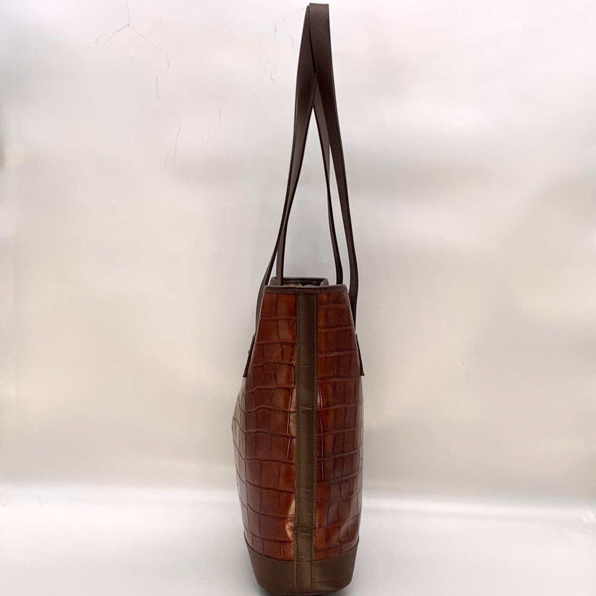 Dooney & Bourke Brown Croc Embossed Leather Nile Shopper Tote – One Purse